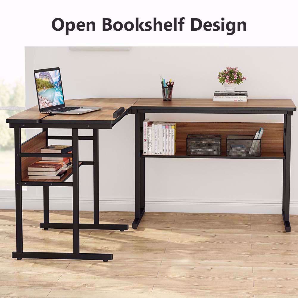 Tribesigns Modern L-Shaped Desk with Bookshelf, Double Corner| MAGIC ...